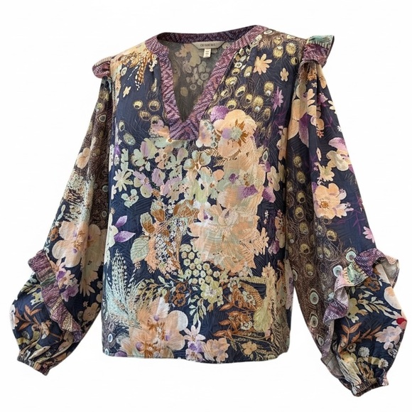 Current Air | Tops | Current Air Peacock Floral Print Long Sleeve ...